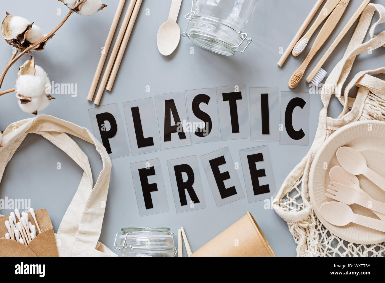 eco natural paper products flat lay on gray background. sustainable ...