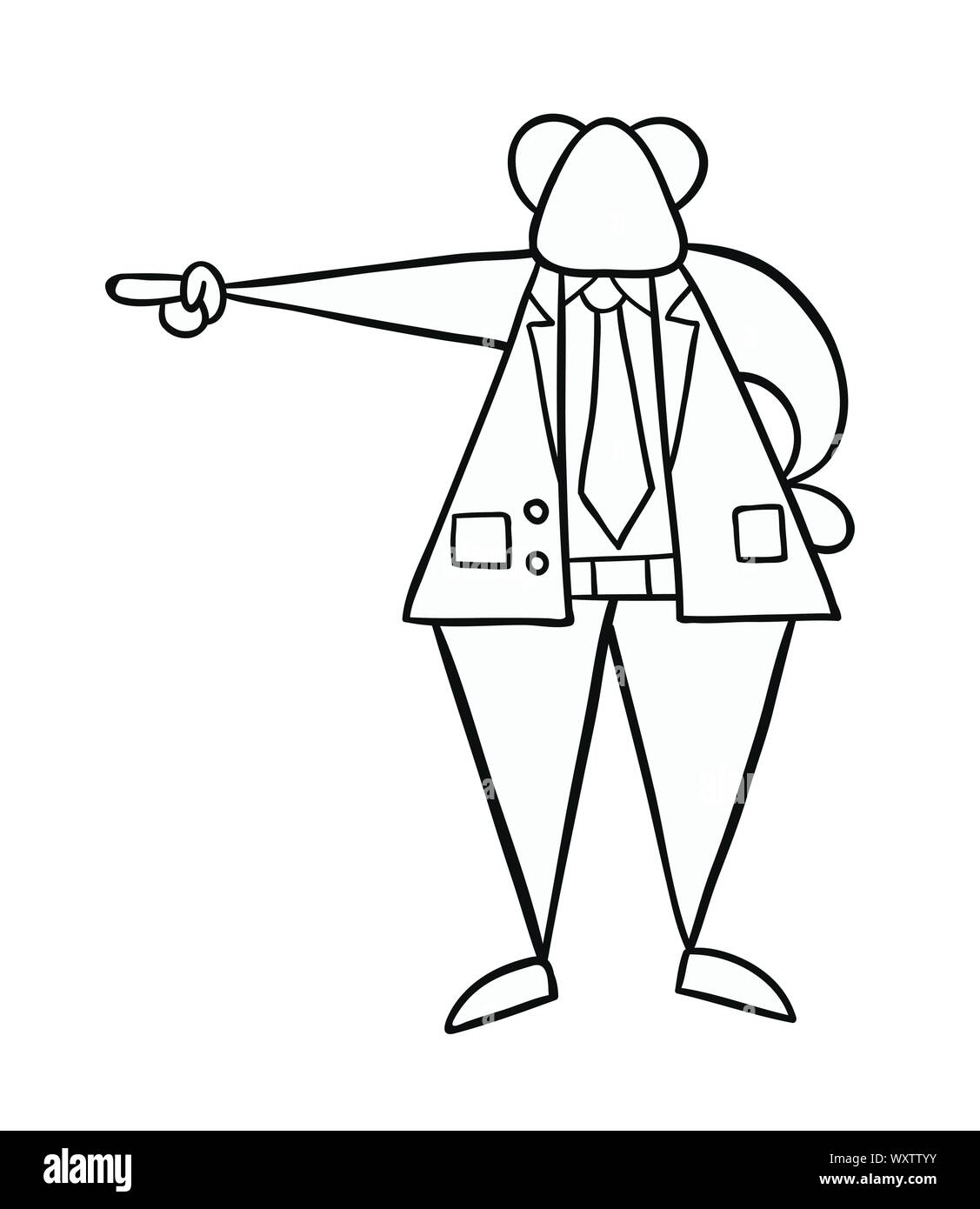 Hand-drawn vector illustration of boss pointing. Black outlines and ...