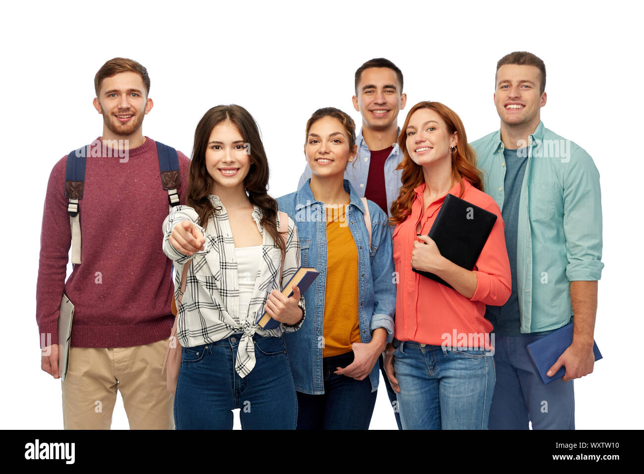 education, high school and people concept - group of smiling students ...