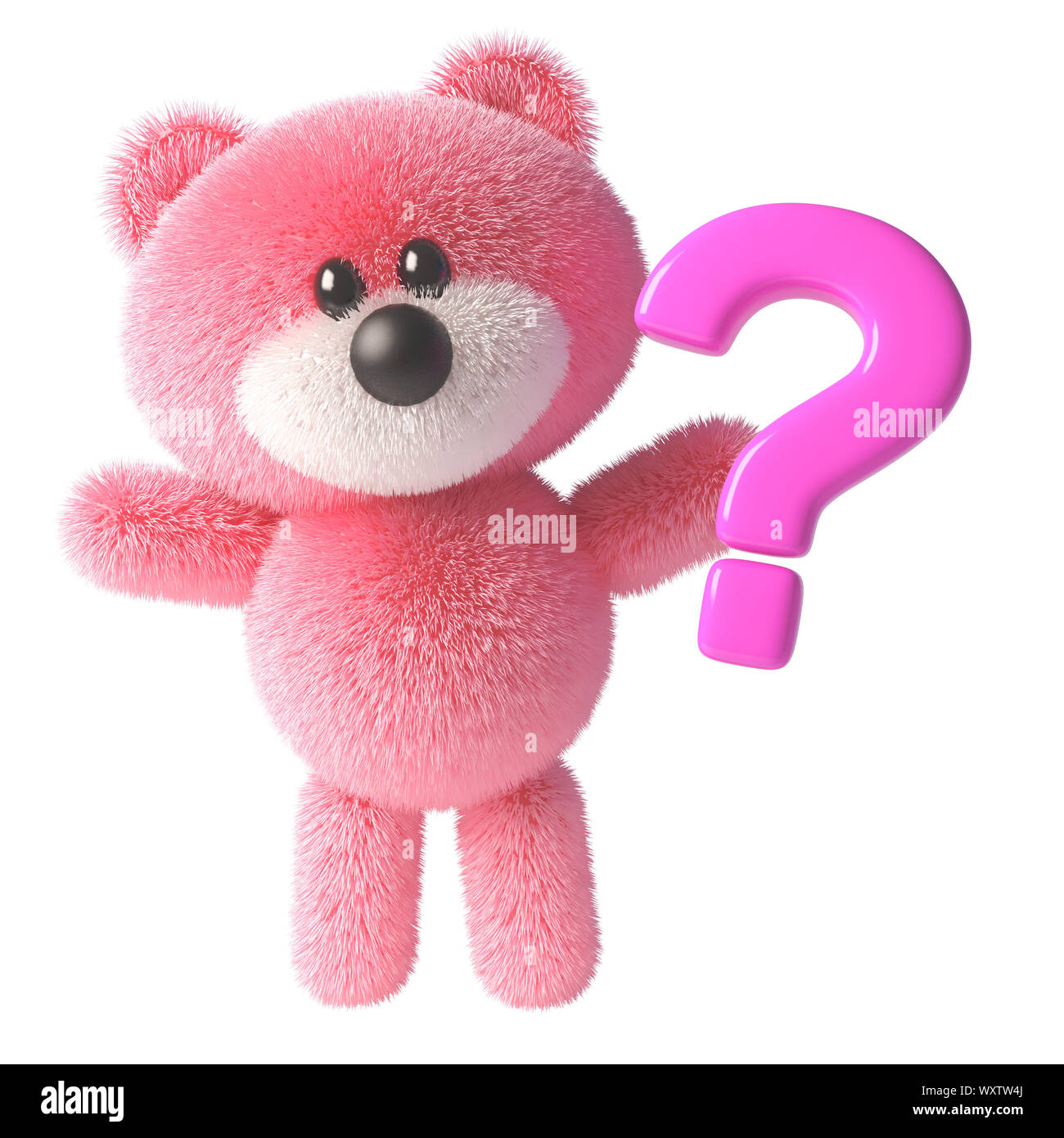 Teddy bear character in 3d with pink soft fluffy fur holding a pink ...