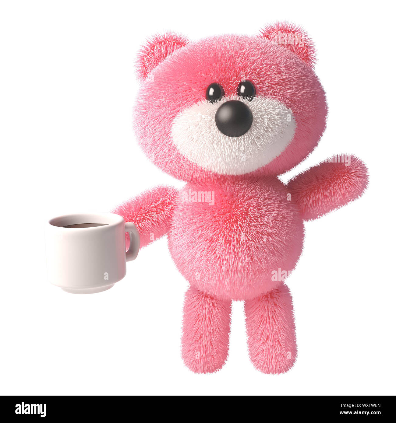 3d teddy bear cartoon character with pink soft fluffy fur drinking a ...