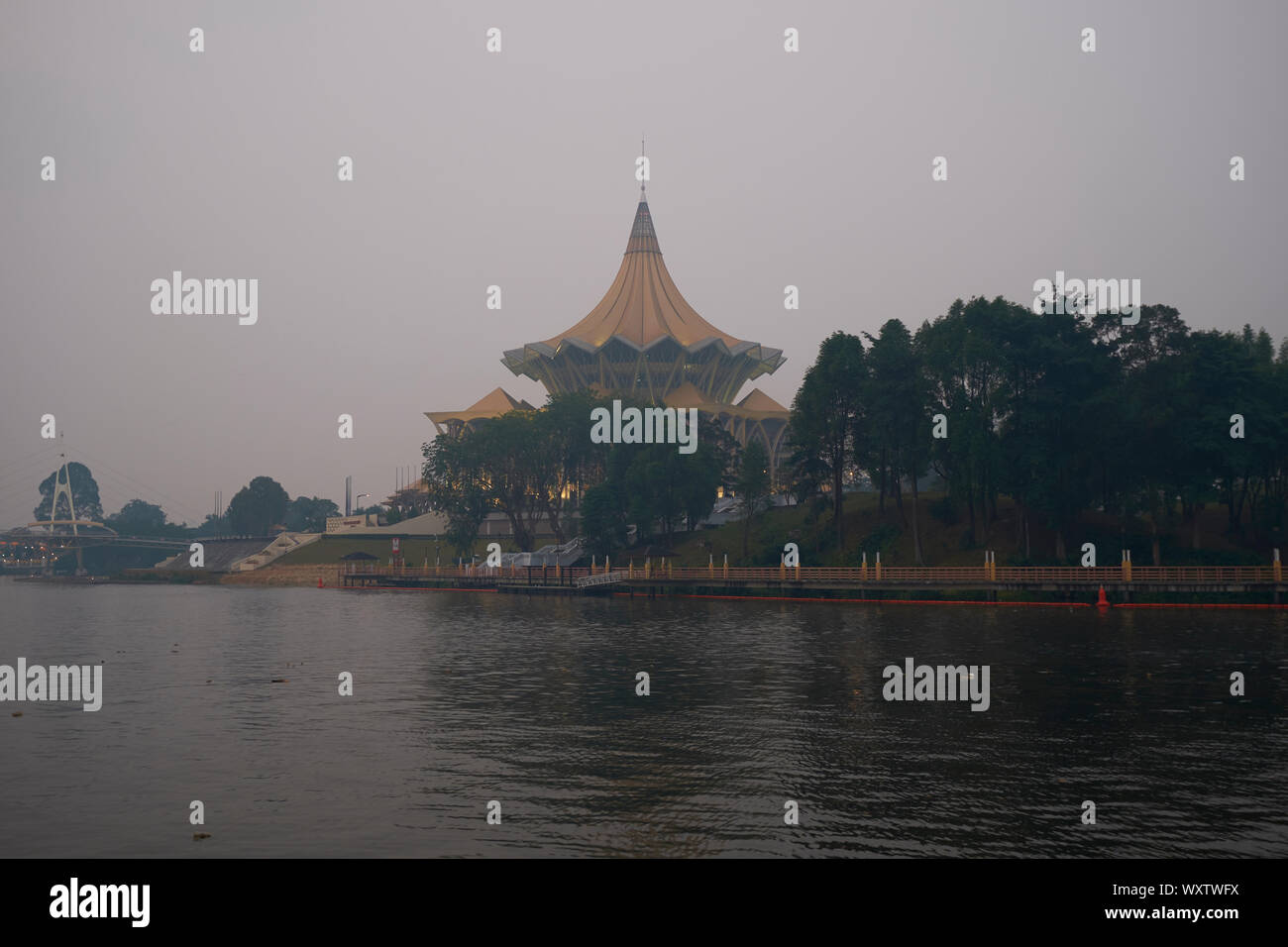 Hazy, dirty, polluted air covers Kuching, Sarawak, Borneo, Malaysia ...