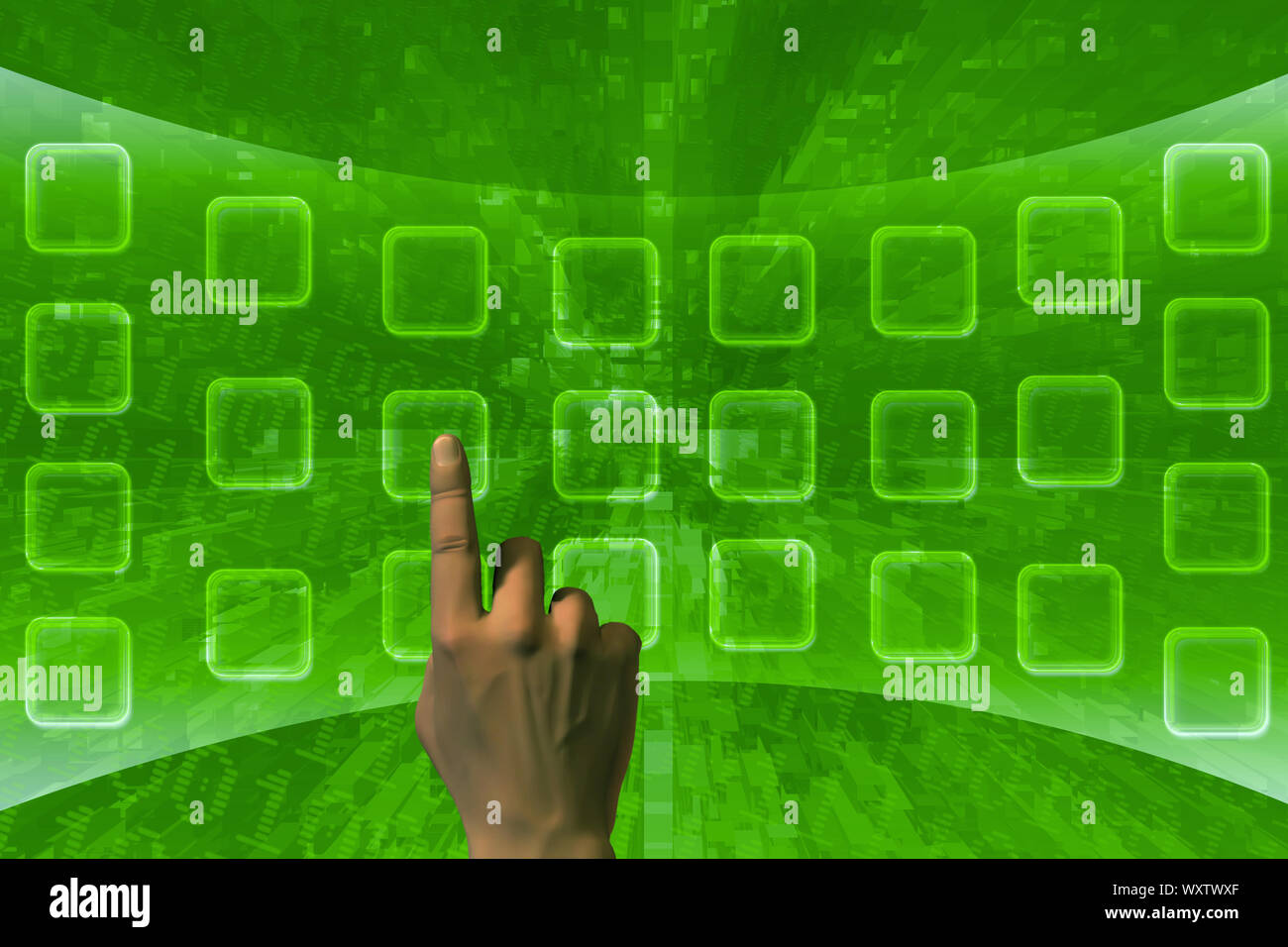 Hand pushing a button on a touch screen interface Stock Photo - Alamy