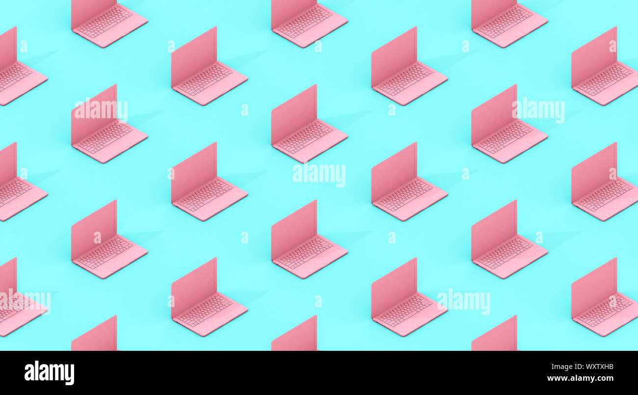 pink computers on blue background 3d rendering Stock Photo - Alamy