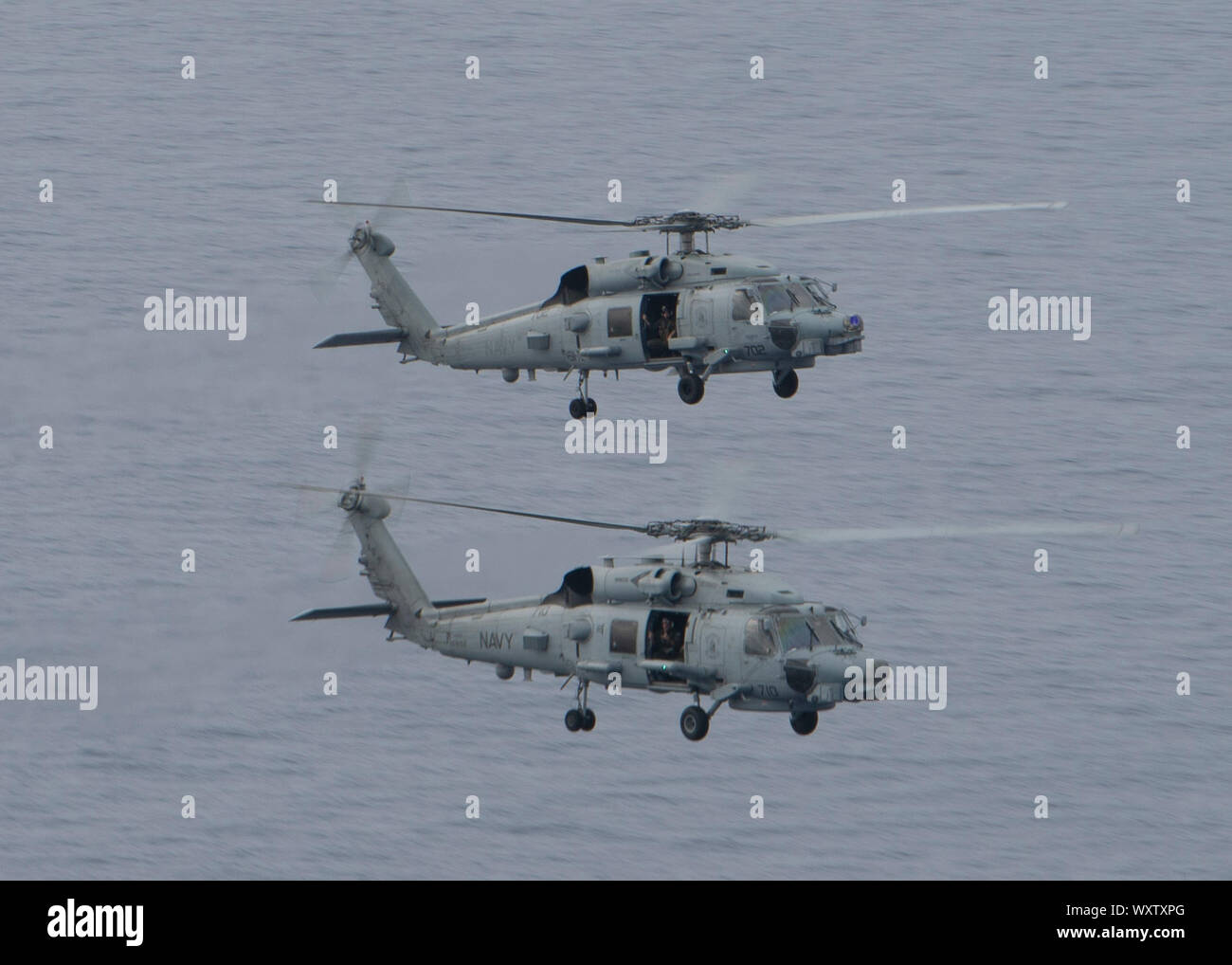 190916-N-PC620-0698 ATLANTIC OCEAN (Sept. 16, 2019) Two MH-60R Sea Hawk ...