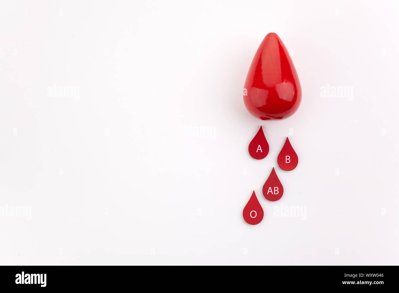 Blood drops with different blood types on white background with copy ...