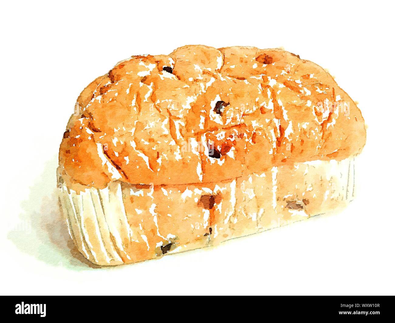 Closeup of colorful watercolor hand-painted art illustration : bread ...