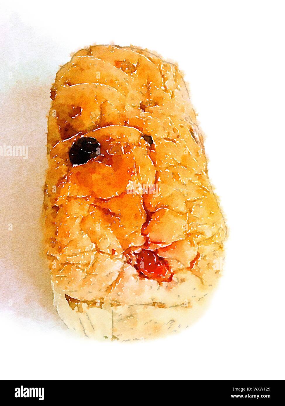 Closeup of colorful watercolor hand-painted art illustration : bread ...