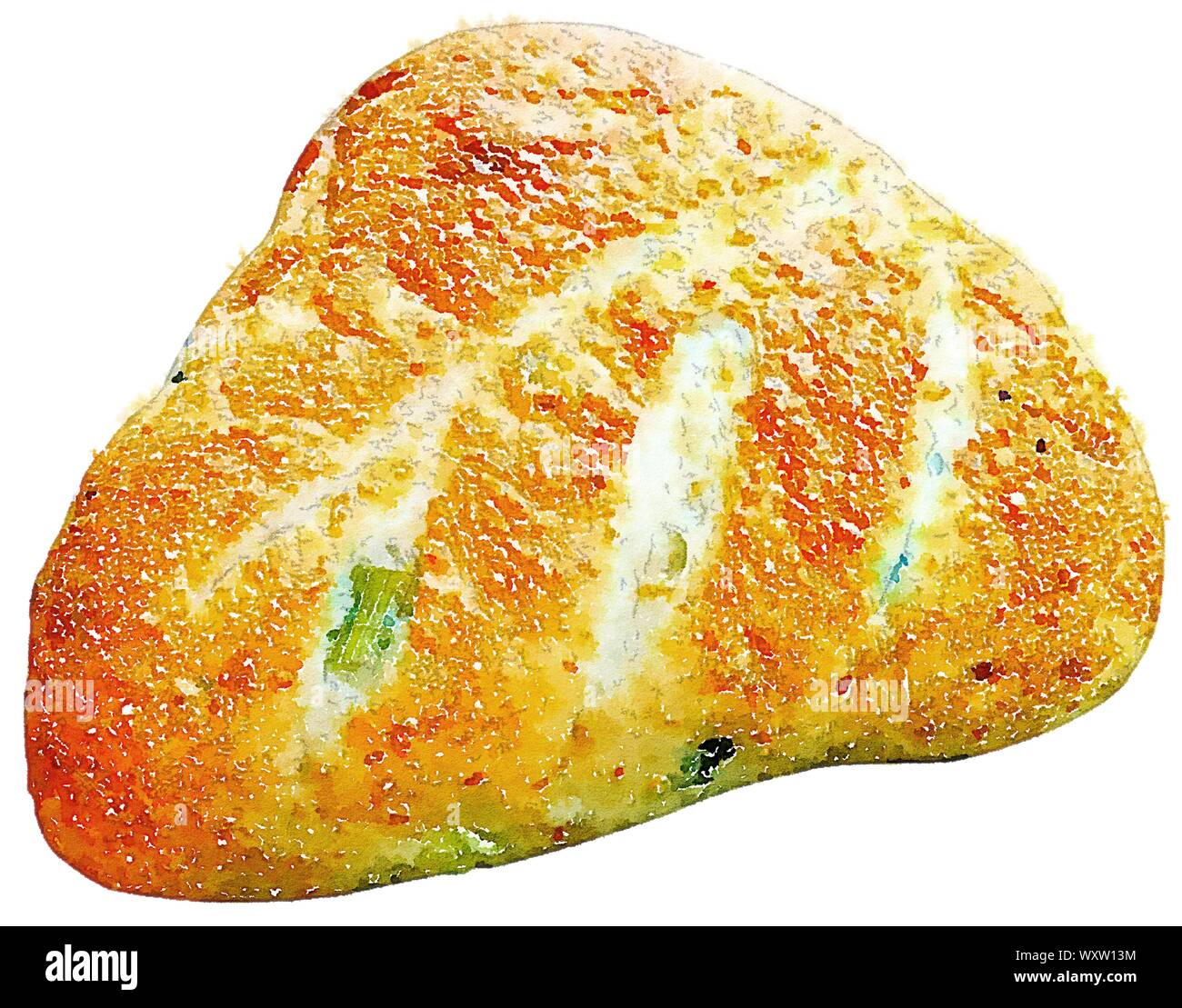 Closeup of colorful watercolor hand-painted art illustration : bread ...