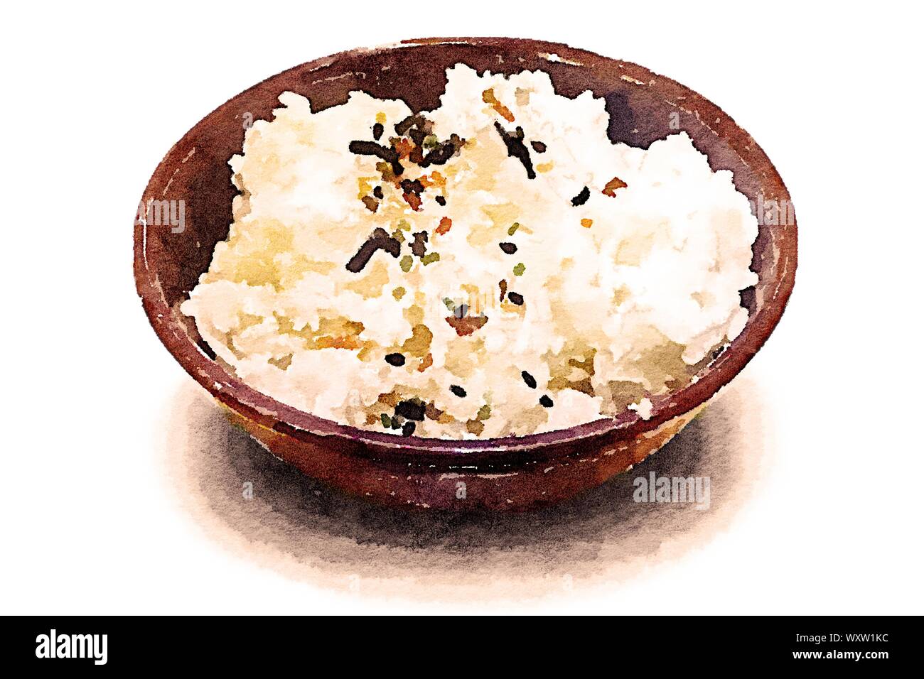 Closeup of colorful watercolor hand-painted art illustration : rice ...