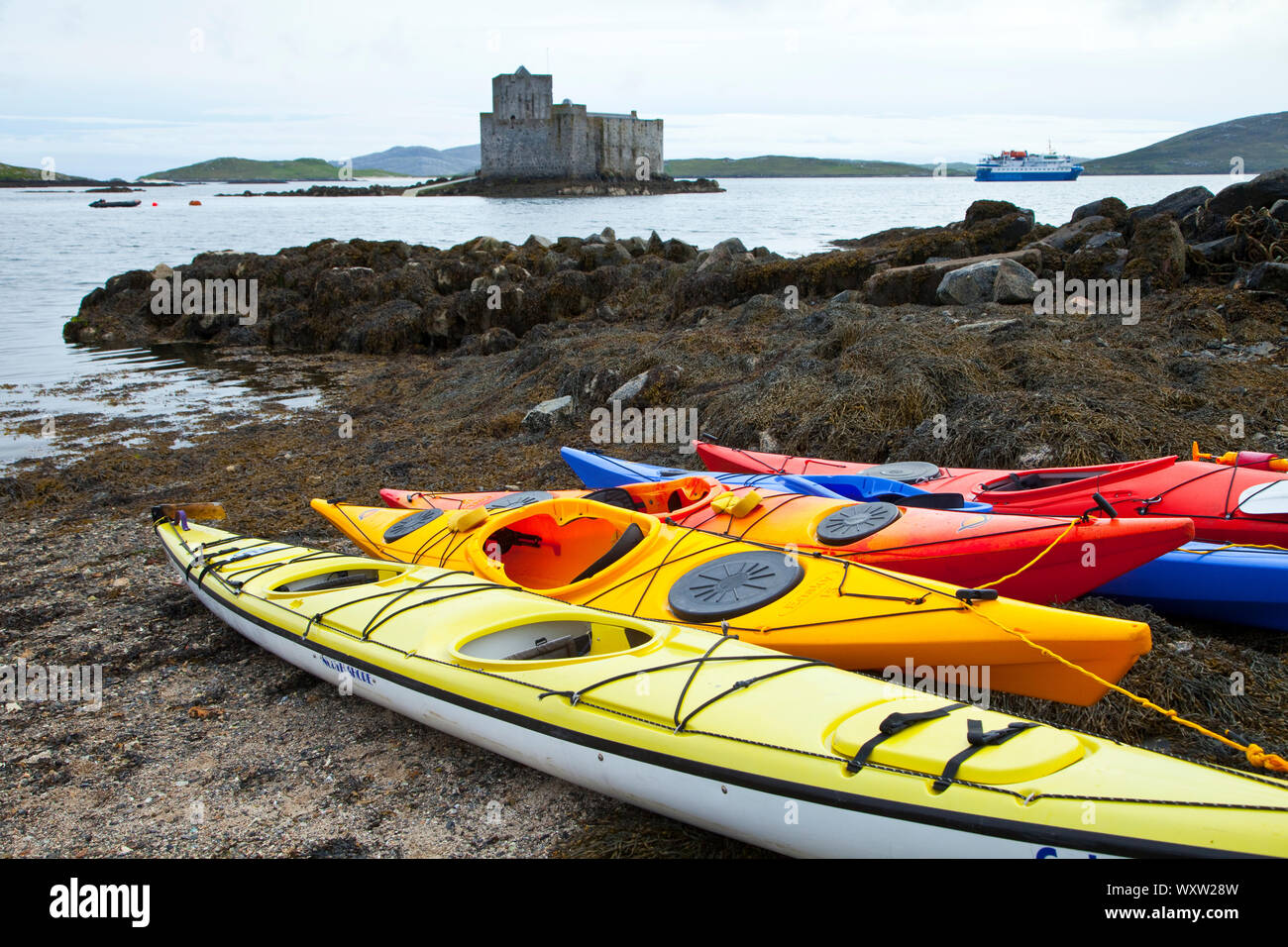Kayaks y Castillo de Kisimiul. Castle Bay. Isla Barra. Outer Hebrides ...