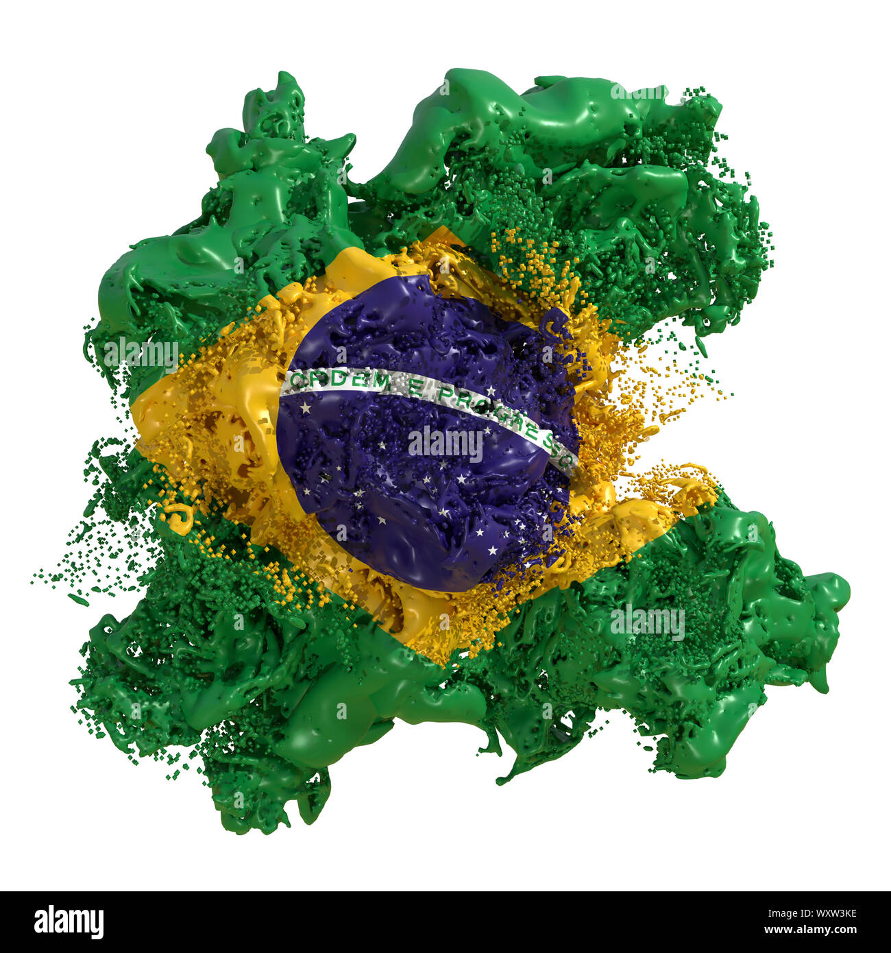 3d rendering of a Brazil country flag in a liquid fluid. Isolated on ...