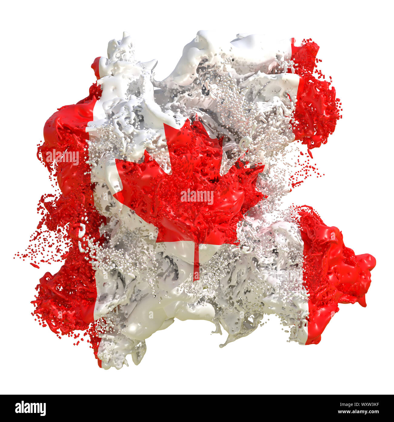3d rendering of a Canada country flag in a liquid fluid. Isolated on ...