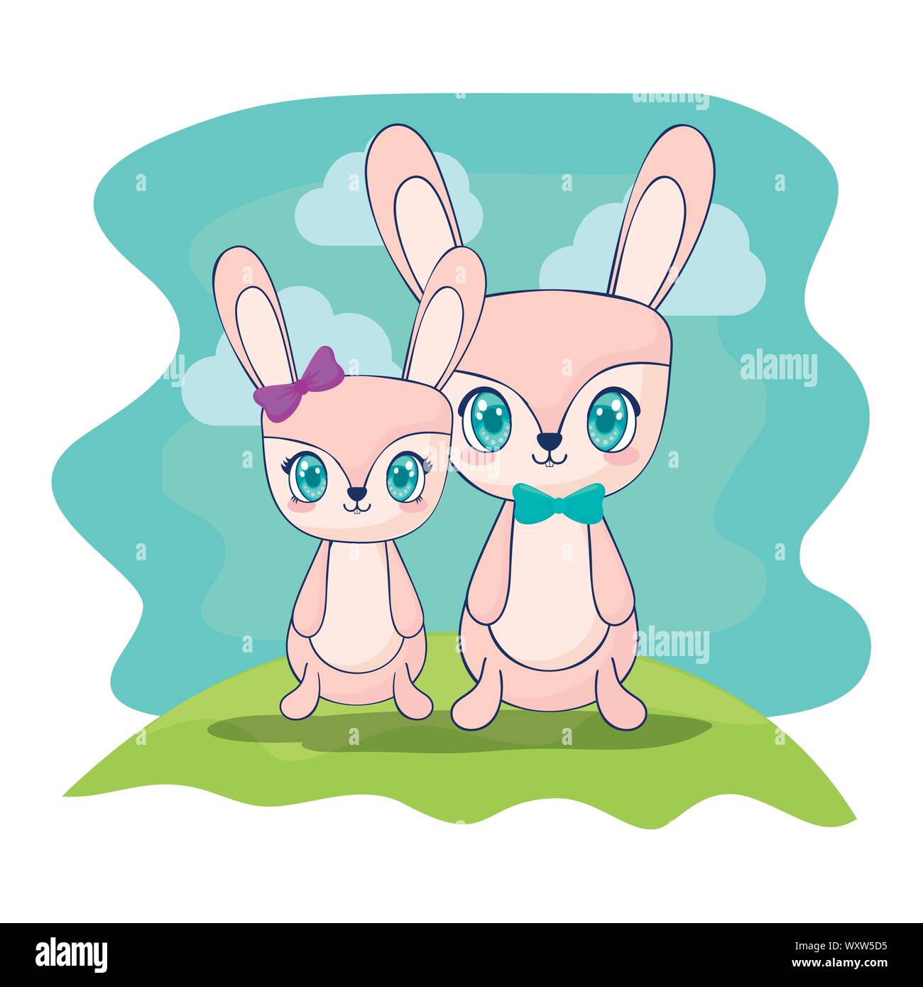 cute rabbits couple characters vector illustration design Stock Vector ...