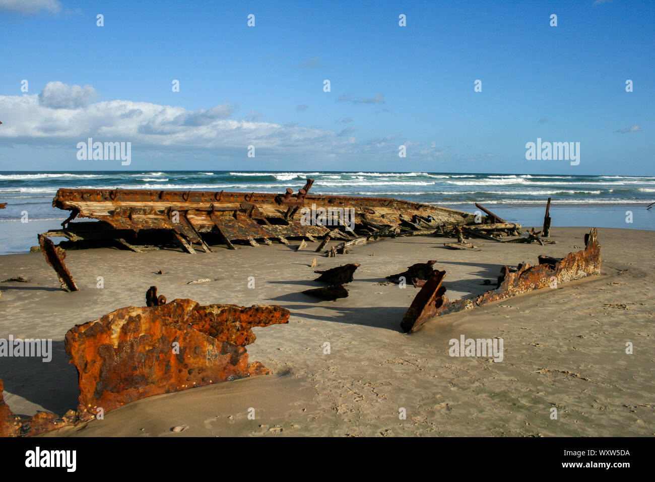 Shipwreck on the western beach of Fraser Island, Queensland, Australia ...