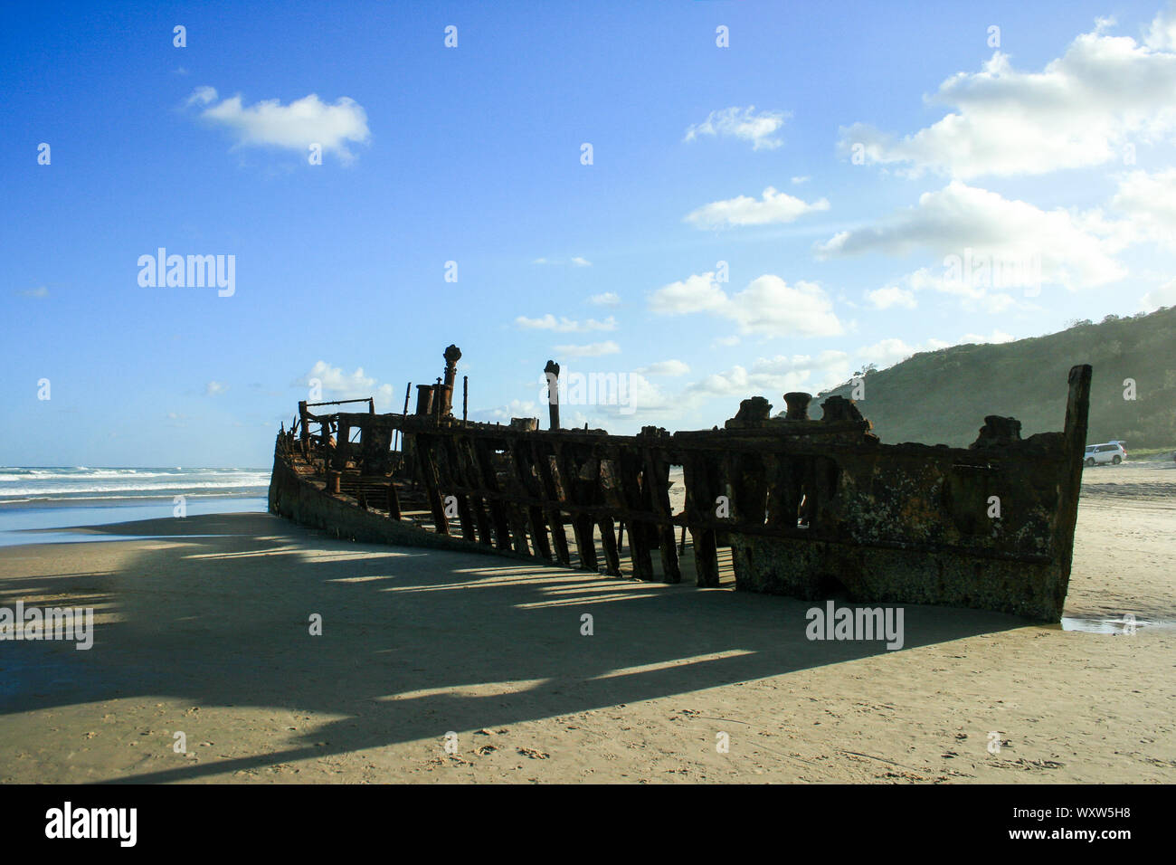 Shipwreck on the western beach of Fraser Island, Queensland, Australia ...