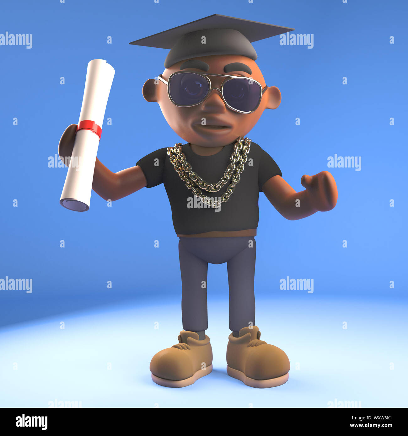 3d cartoon black hiphop rapper emcee character matriculating with ...