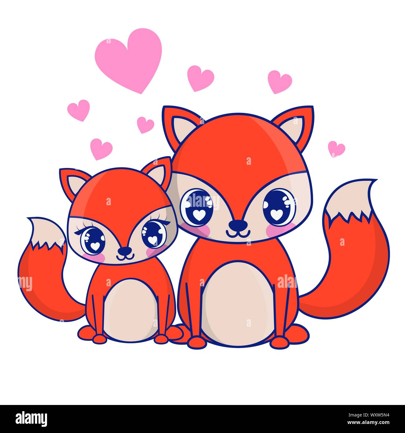cute foxes couple characters vector illustration design Stock Vector ...