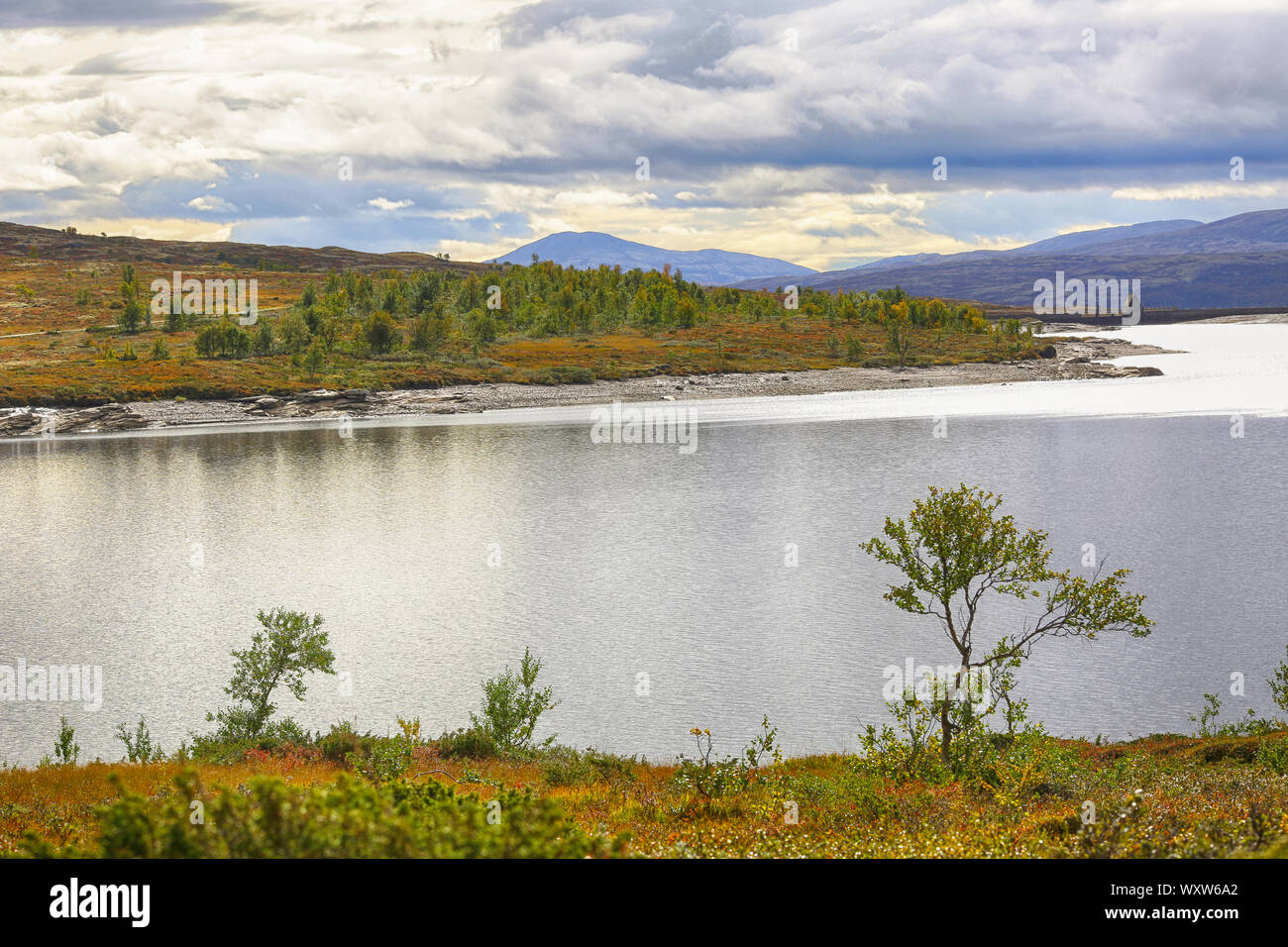 Fall at the lake Stor Sverje located near the Norwegian town Kvikne ...