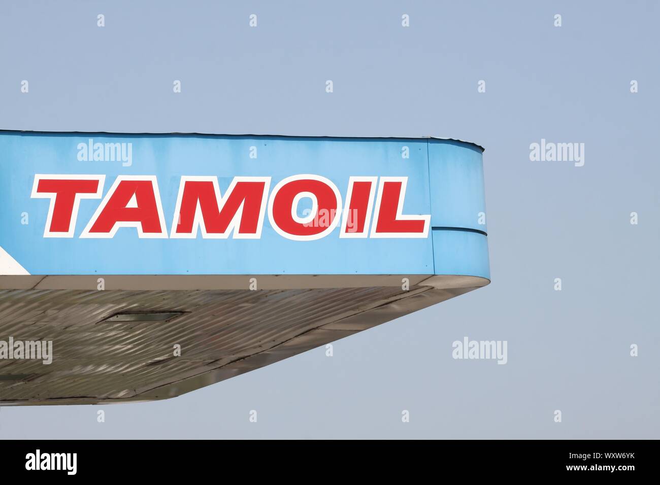 Milan, Italy - July 22, 2015: Tamoil logo on a gas station. Tamoil is ...