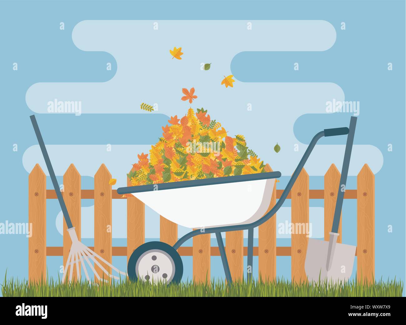 White wheelbarrow with a bunch of leaves Stock Vector Image & Art - Alamy