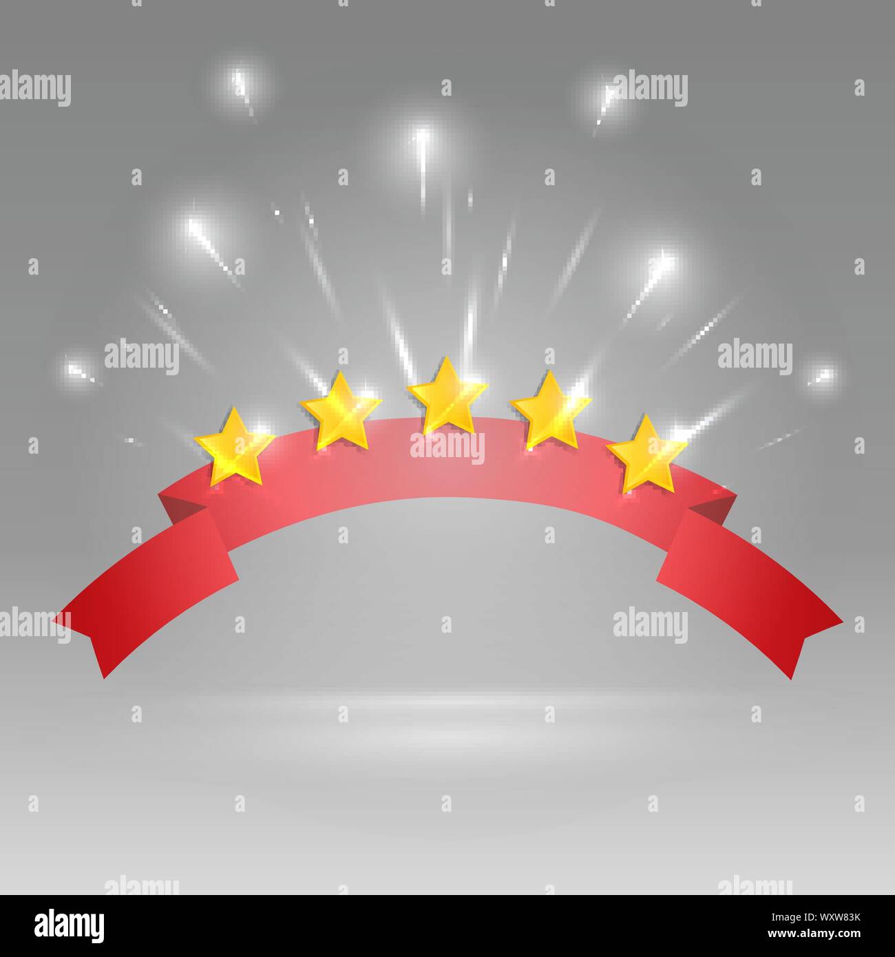 Five star golden rating, feedback creative vector illustration with red ...