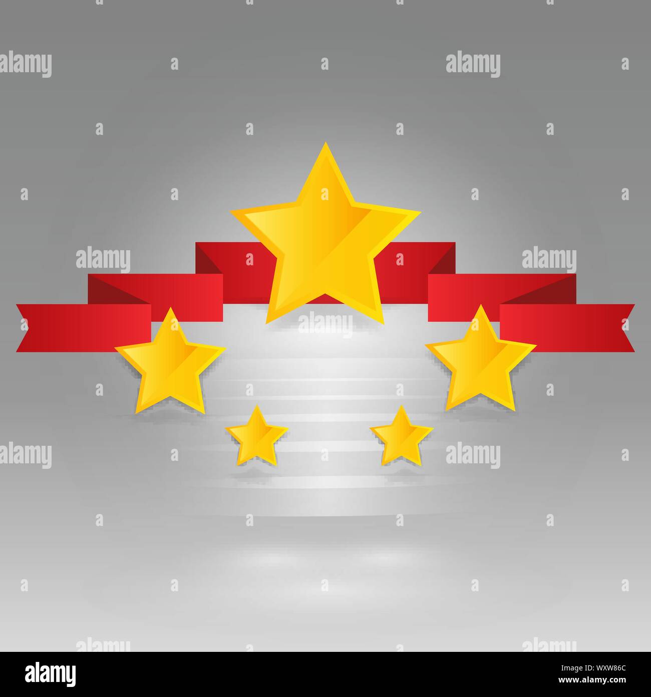 Five star golden rating, feedback creative vector illustration with red ...