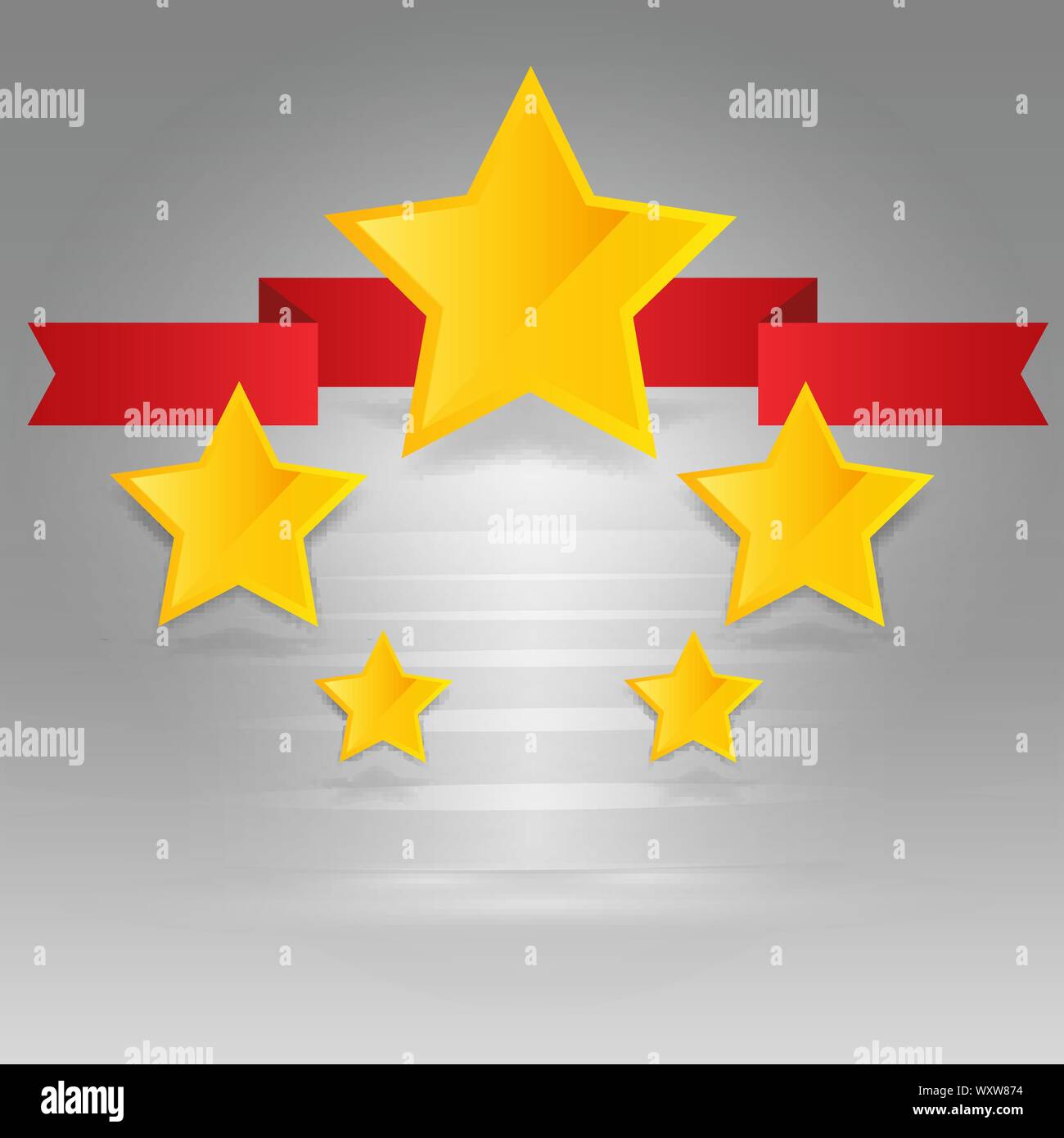 Five star golden rating, feedback creative vector illustration with red ...