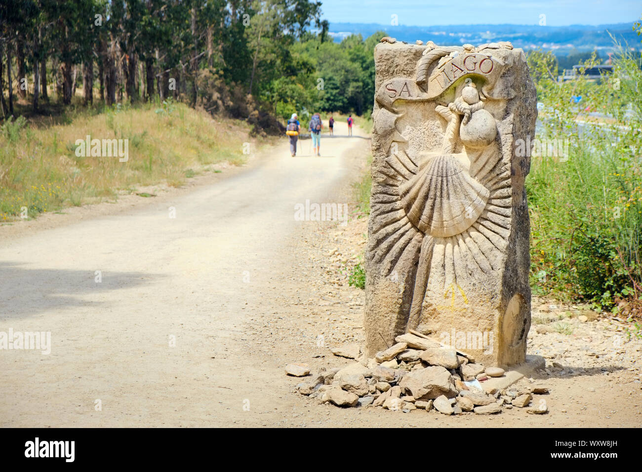 Pilgrims Walking On A Path To Santiago de Compostela Stock Photo - Alamy