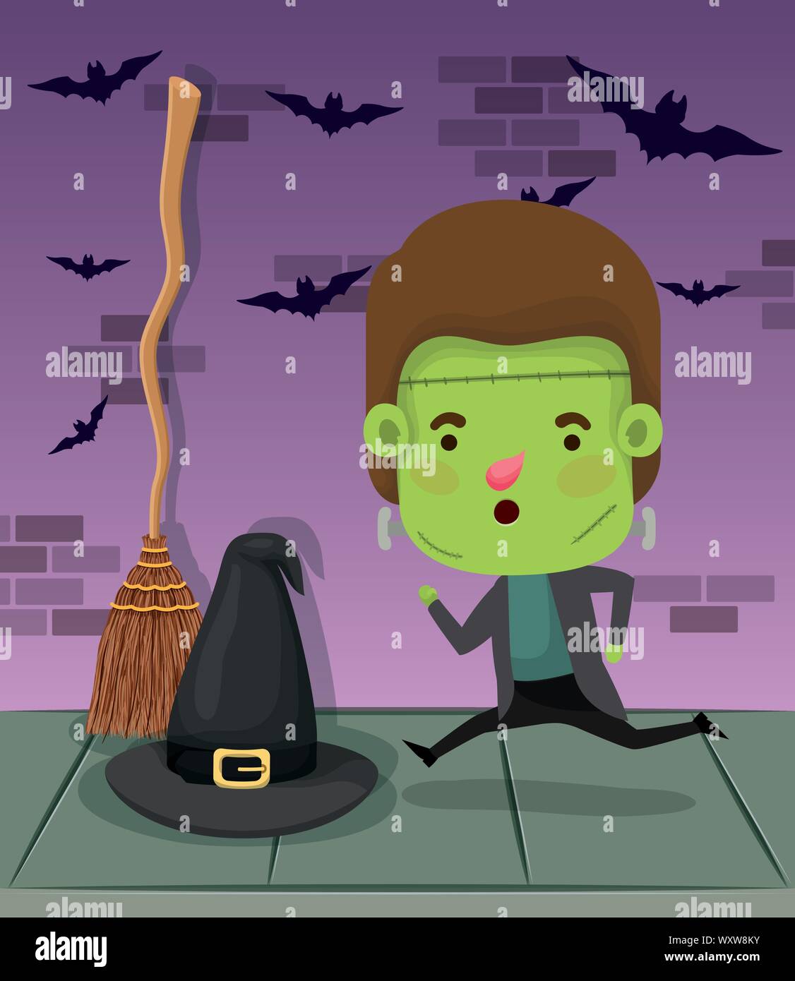 halloween season scene with kid costume frankenstein Stock Vector Image ...