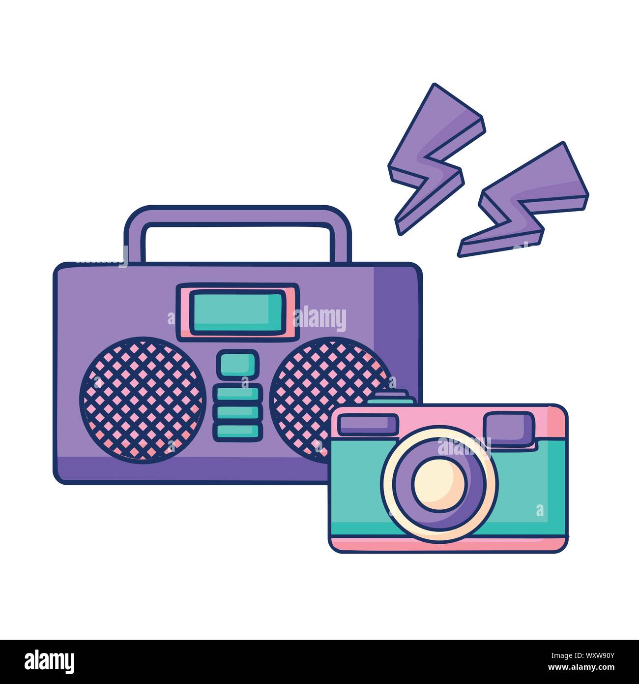 radio and camera retro musical device with color pastel vector ...