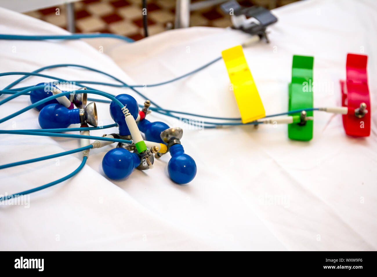 ECG or EKG electrodes for electrocardiogram records patient heartbeats ...