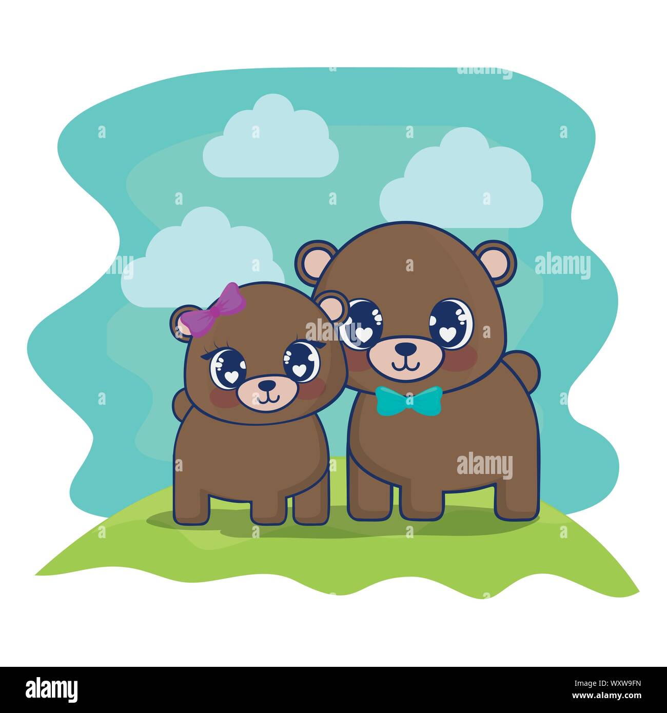 cute bears couple characters vector illustration design Stock Vector ...