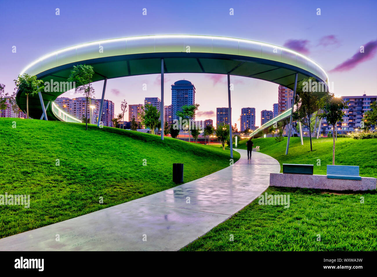 Illuminated bridge in Central Park , Baku, Azerbaijan Stock Photo - Alamy