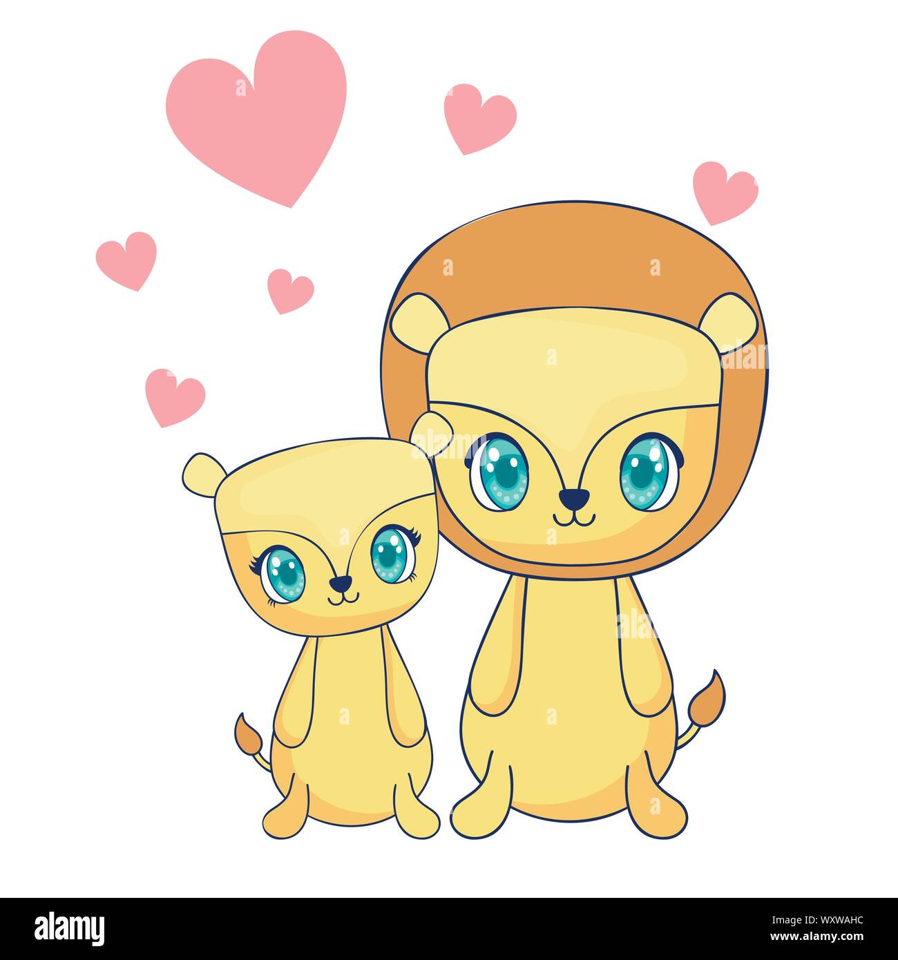 cute lions couple characters vector illustration design Stock Vector ...
