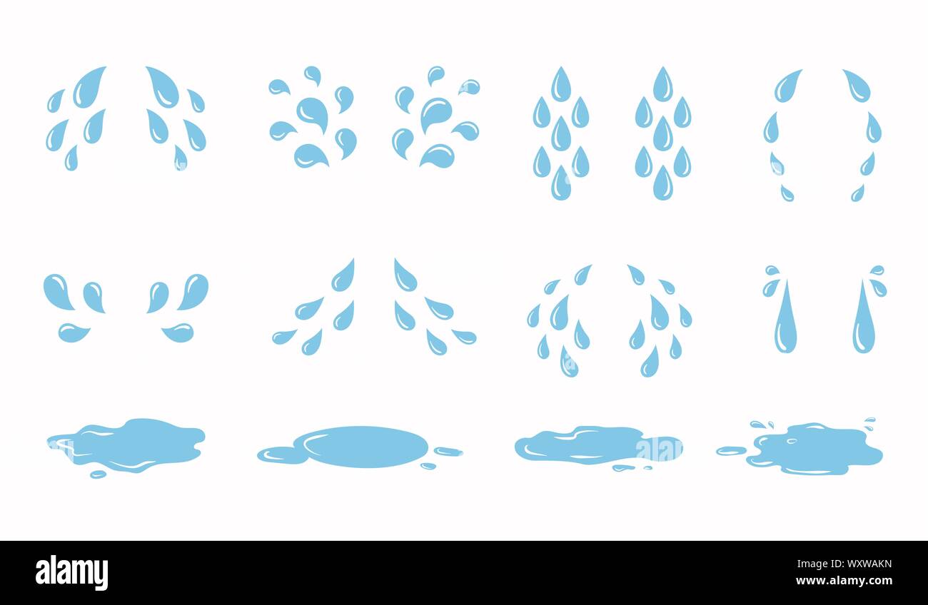 Cartoon tear drops and puddles set. Sorrow weeping cry streams, tear ...