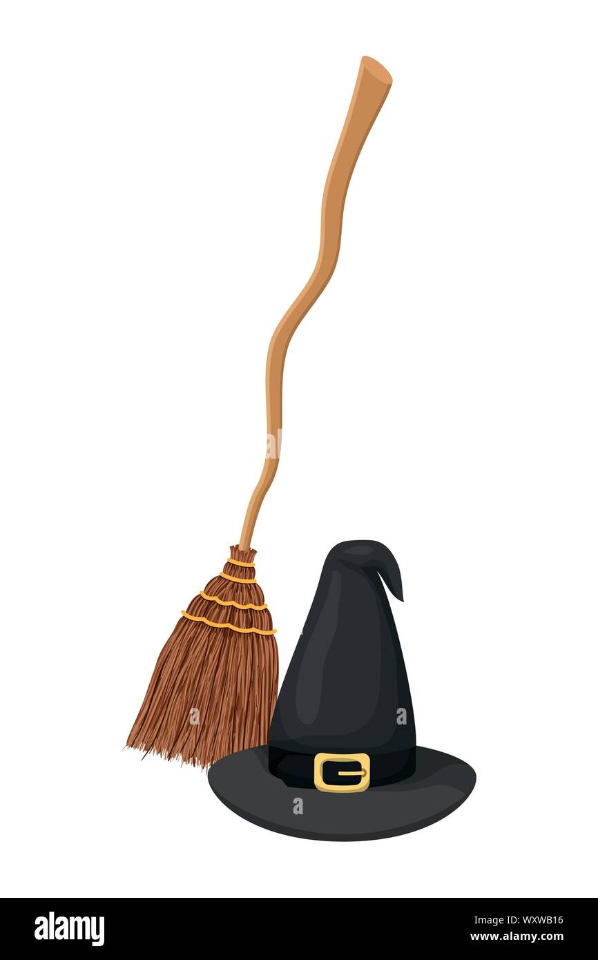 halloween witch hat and broom accessories Stock Vector Image & Art - Alamy