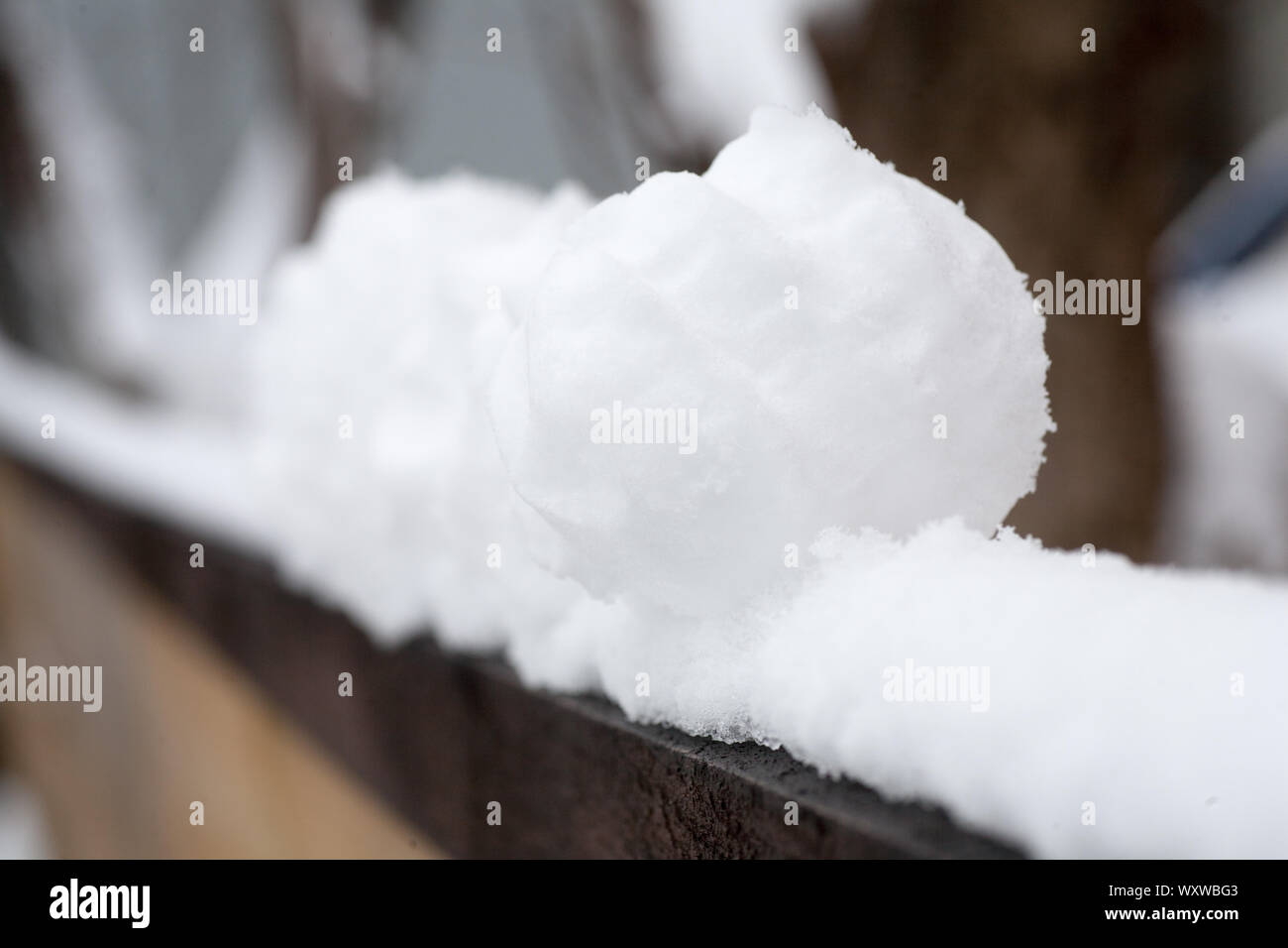 real snowballs with their hands clasped from the fresh snow in winter ...