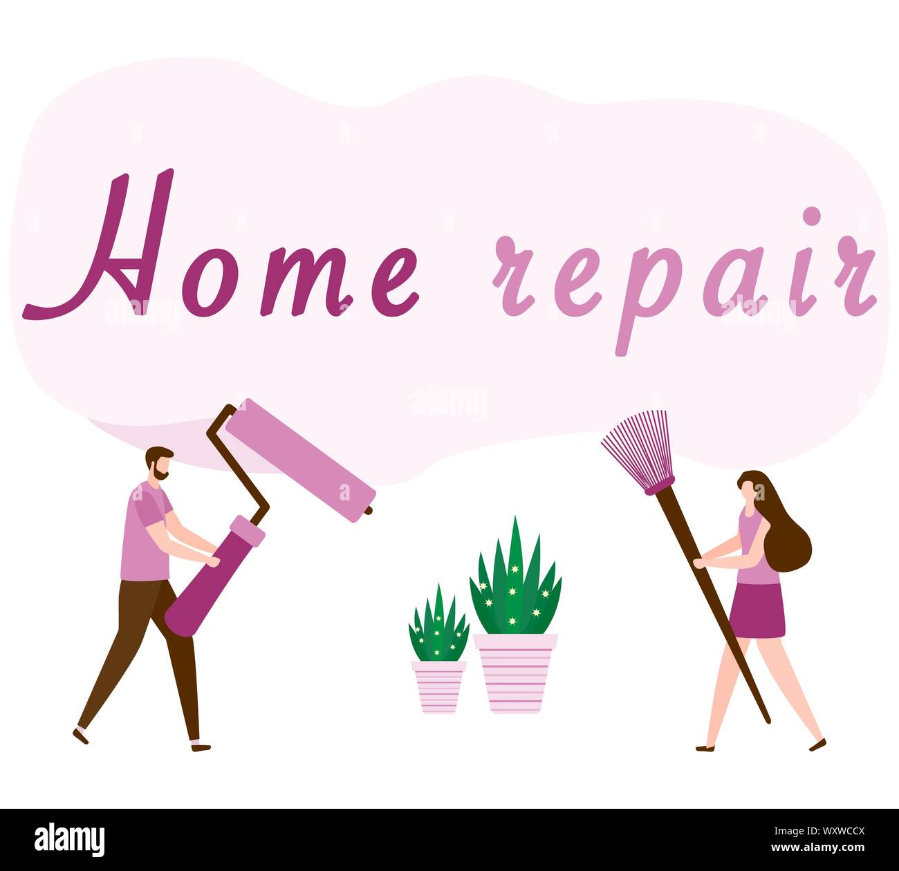 Vector illustration with people holding tools for painting works, home ...