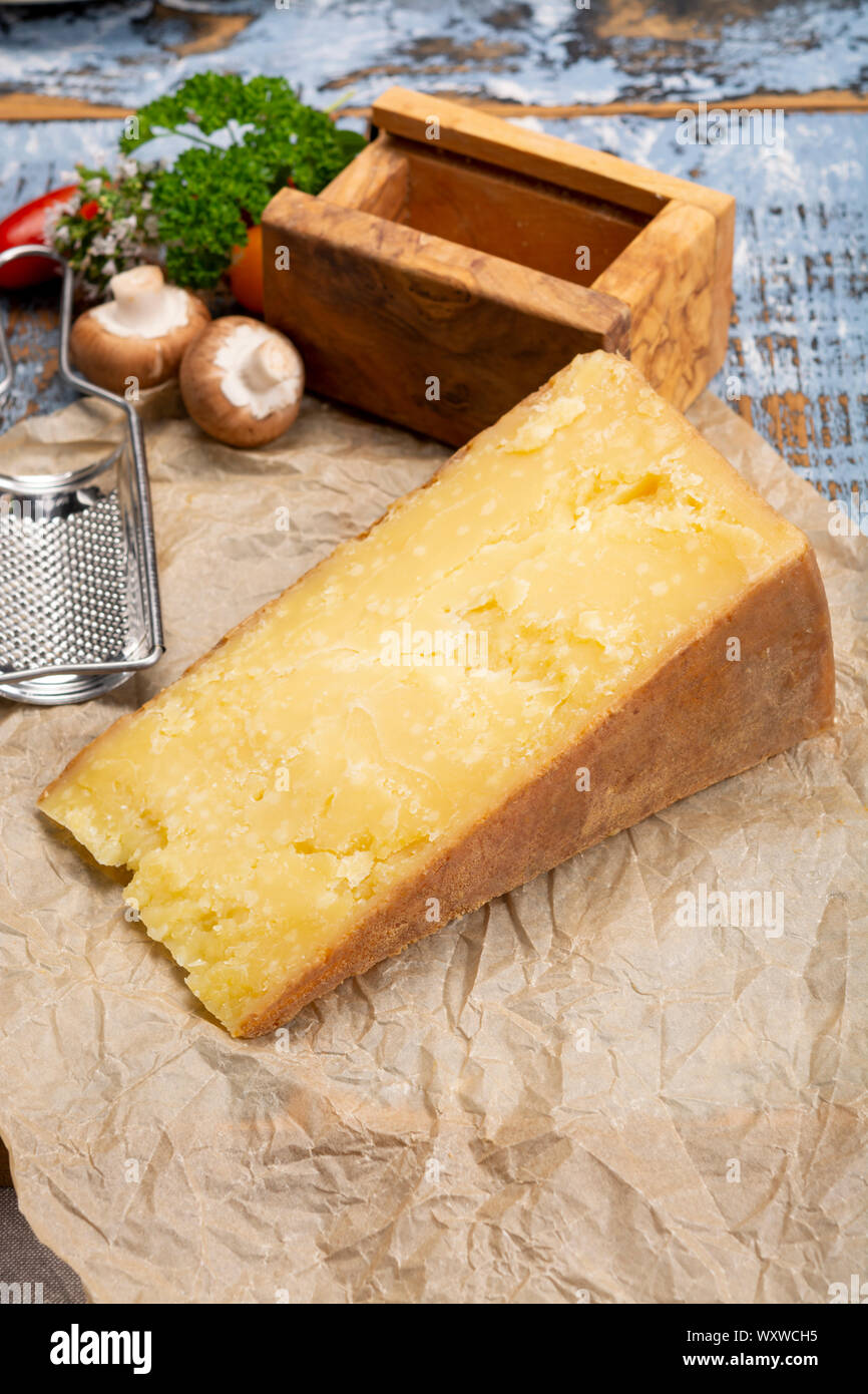 Cheese collection, aged yellow hard, Maniva cheese from Alpine valleys ...