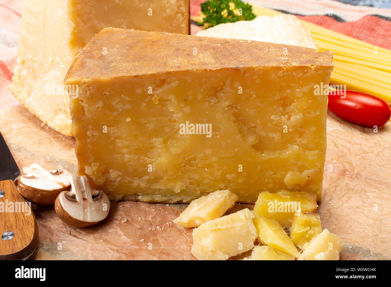 Cheese collection, aged yellow hard, Maniva cheese from Alpine valleys ...