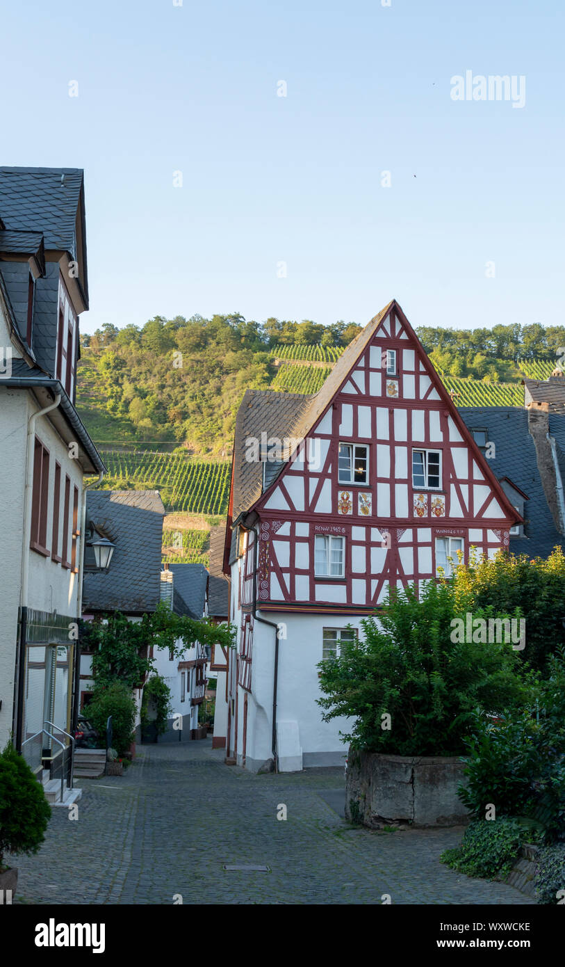 Street in old German town with traditional medieval timber framing ...