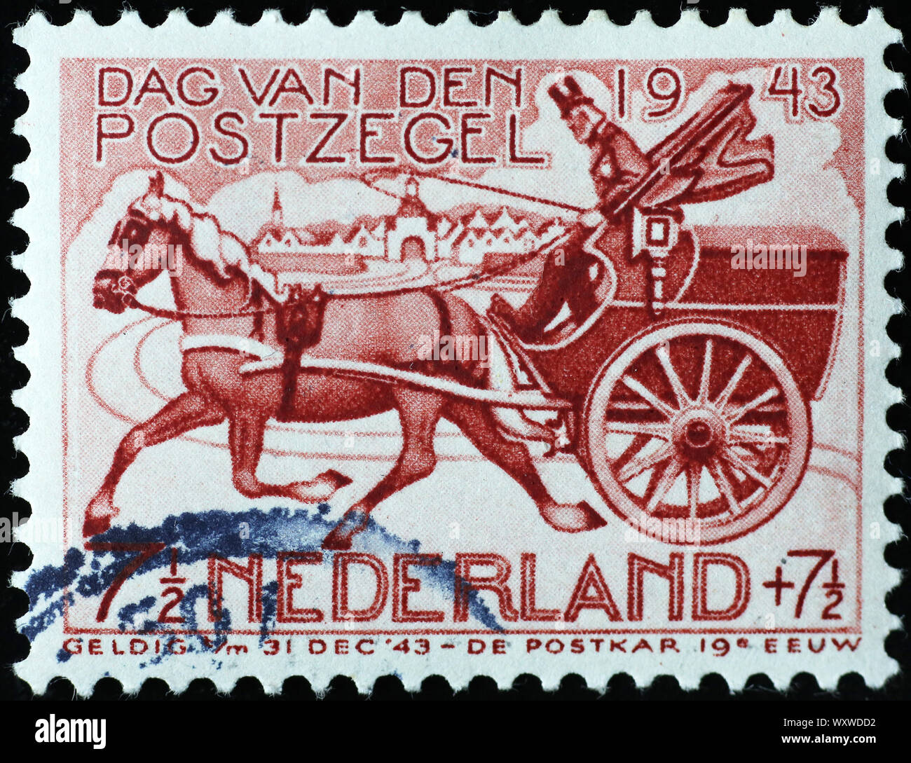 Ancient cab on dutch postage stamp Stock Photo - Alamy
