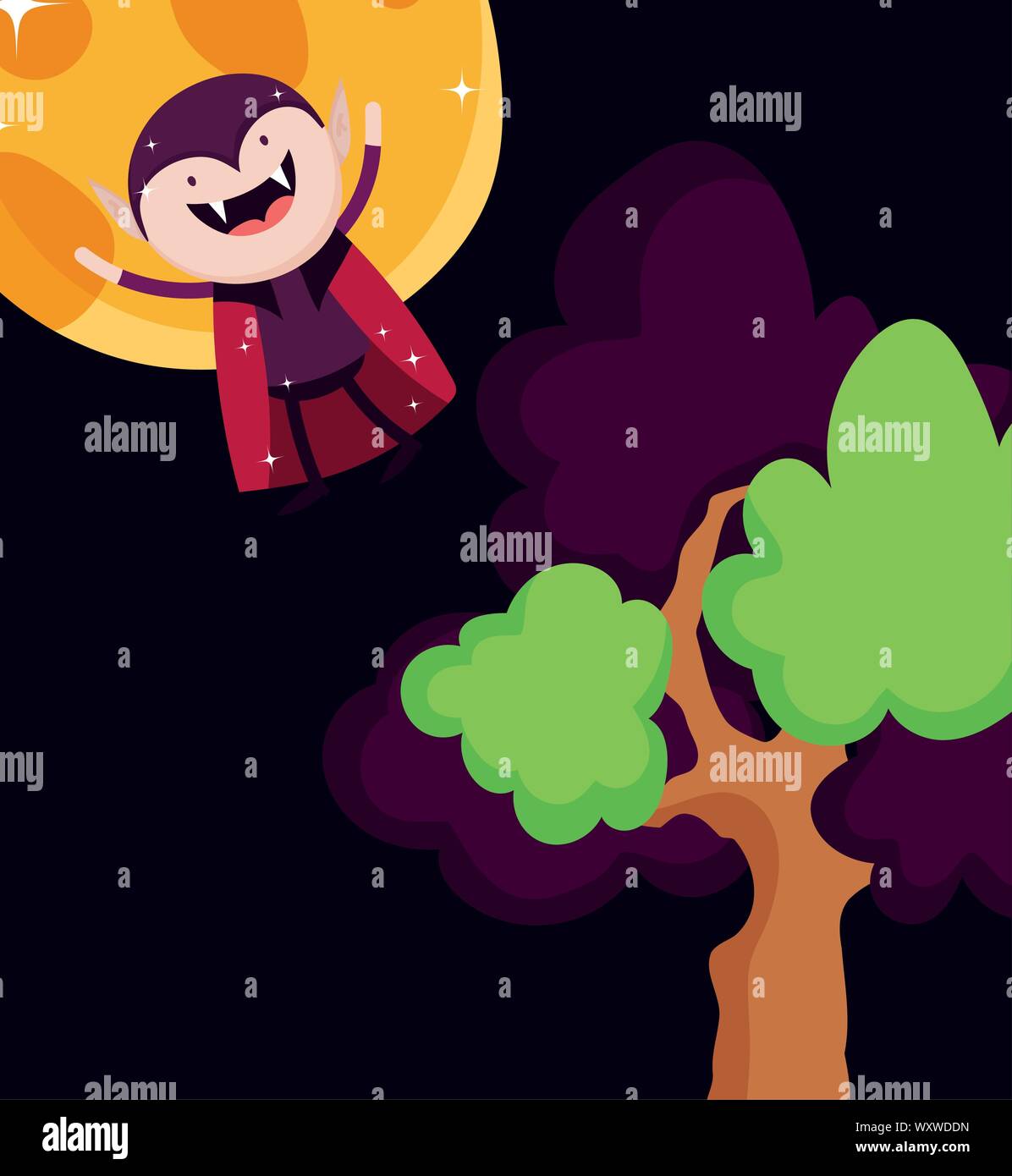 flying dracula night moon tree halloween vector illustration Stock ...