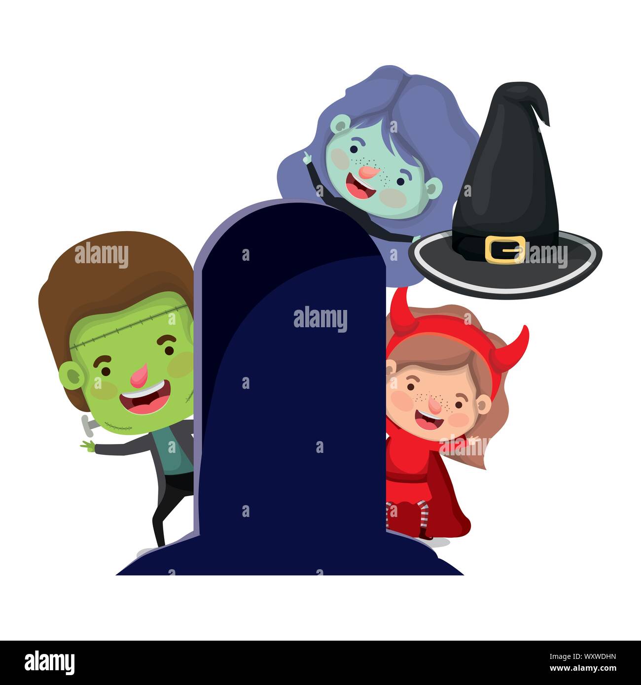 cute little kids with costume in grave cemetery Stock Vector Image ...