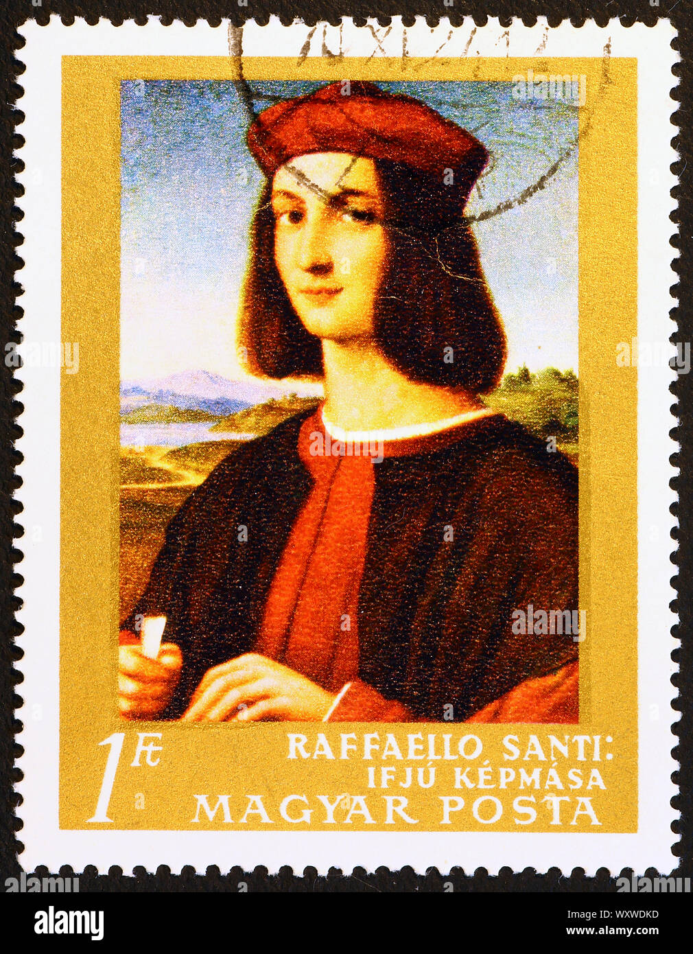 Self portrait of italian painter Raphael on hungarian postage stamp ...
