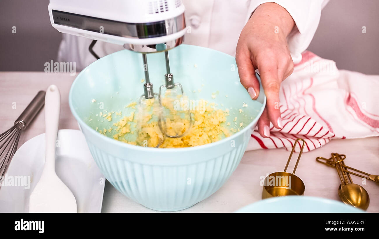 Step by step. Mixing sugar cookies dough in mixing bowl Stock Photo - Alamy
