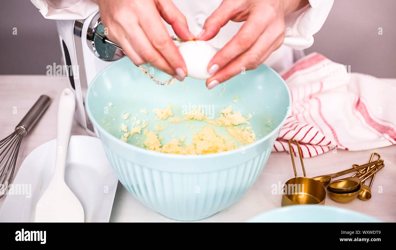 Step by step. Mixing sugar cookies dough in mixing bowl Stock Photo - Alamy