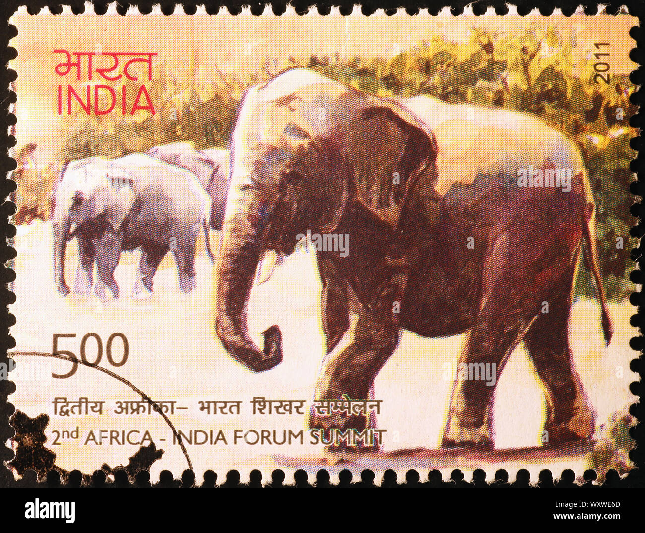 Asian elephants on indian postage stamp Stock Photo - Alamy