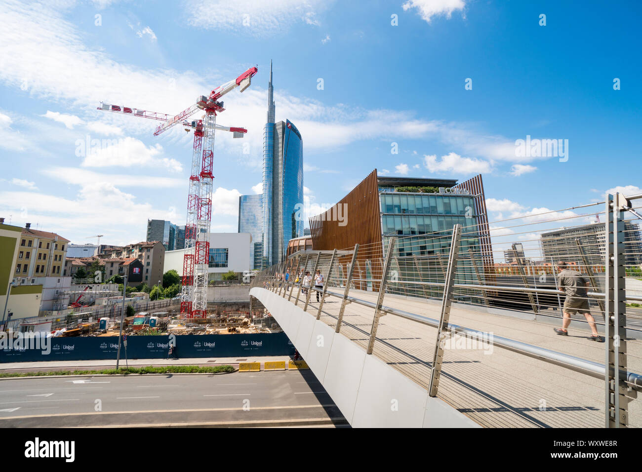 Milan, Italy: pedestrian bridge in the Porta Nuova Varesine district ...